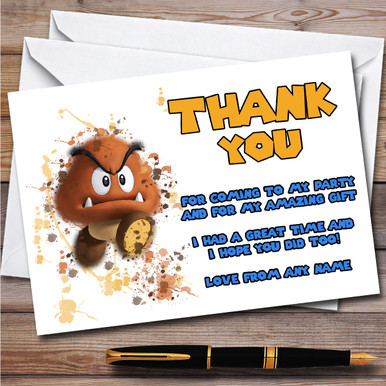 Goomba Super Mario Bros Splatter Art Children's Birthday Party Thank ...