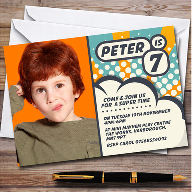 Photo Retro Comic Style Personalised Children's Kids Birthday Party ...
