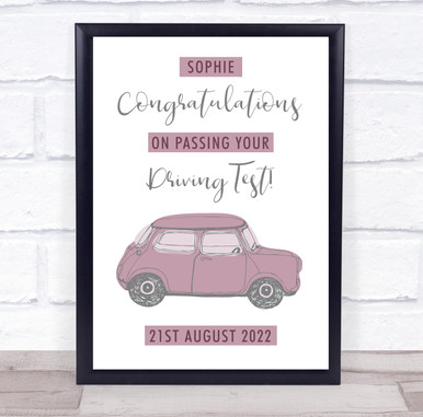 Passing Driving Test Congratulations Pink Car Personalised Gift Art ...