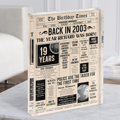 2003 Newspaper Any Age Any Year You Were Born Birthday Facts Gift ...