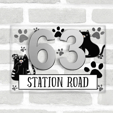 Black Cat Paw Print 3D Acrylic House Address Sign Door Number Plaque ...