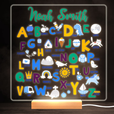 Alphabet Boy Blue Letter Names Bright Square Personalised Gift Lamp ...