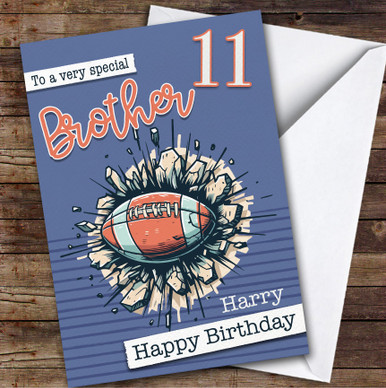 11th Brother Rugby Ball Boys Custom Personalised Birthday Card - Party ...