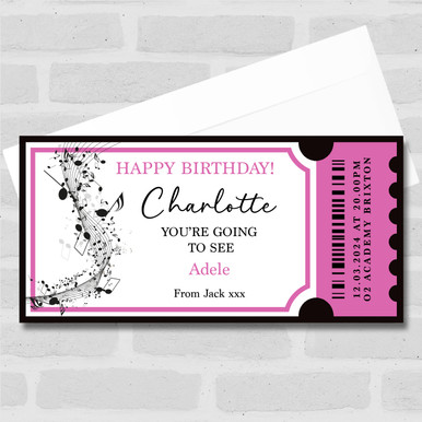 Pink Music Happy Birthday Concert Personalised Surprise Ticket Gift ...
