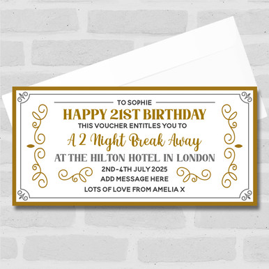 Birthday Night Away Gold Elegant Personalised Surprise Ticket Gift ...