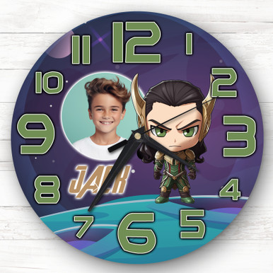 Superhero Loki Photo Personalised Gift For Kid's Bedroom Clock - Party ...