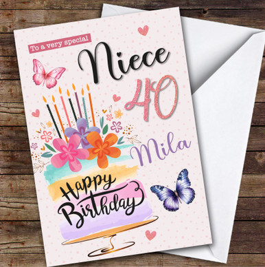 Personalised Niece 40th Birthday Card Cake - Party Animal Print