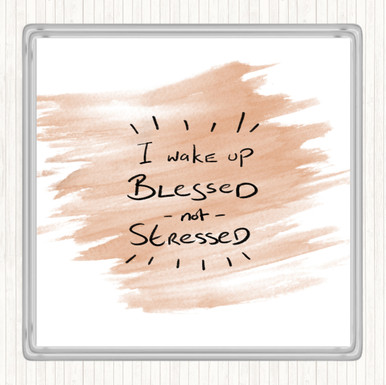 Watercolour Blessed Not Stressed Quote Coaster - Party Animal Print