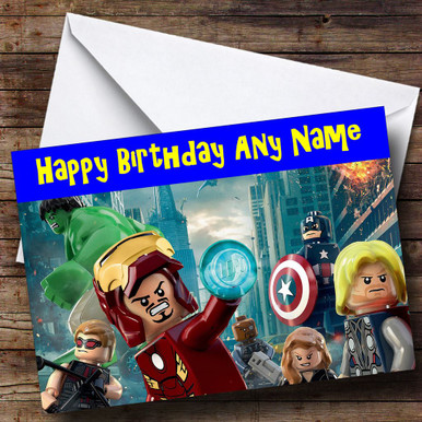 Lego The Avengers Customised Birthday Card - Party Animal Print