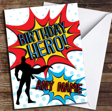 Birthday Hero Superhero Comic Customised Birthday Card - Party Animal Print