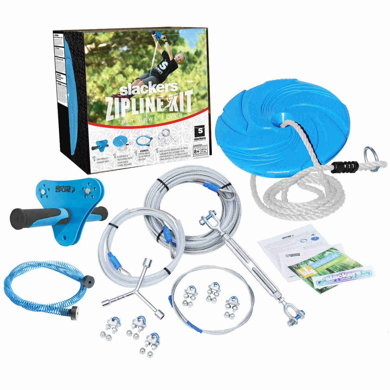 Slackers 90 ft Eagle Zipline Kit with Spring Brake - SwingSetMall.com