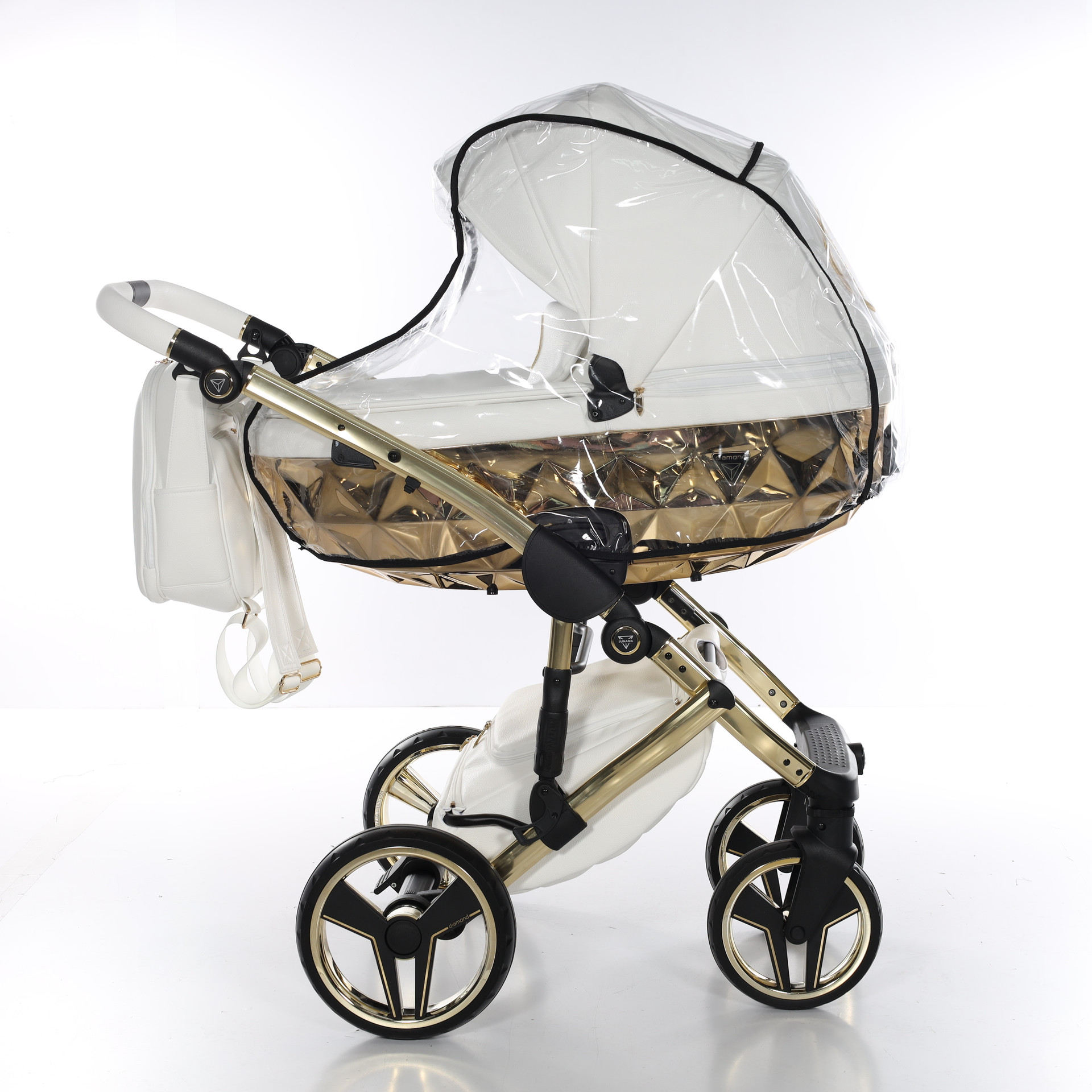 Junama Handcraft White Gold Pram and Pushchair