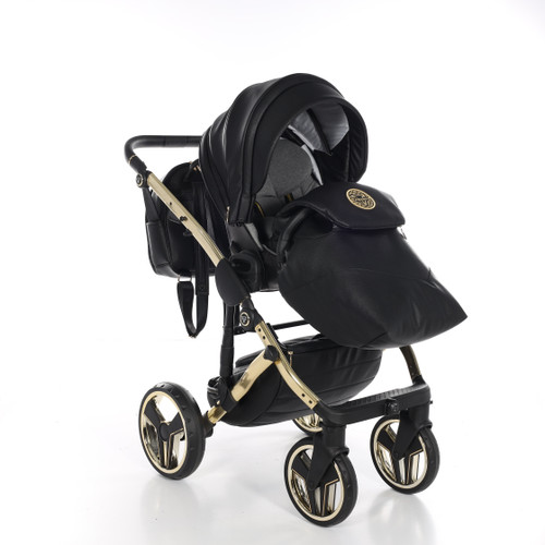 Junama Handcraft Black Gold Pram and Pushchair