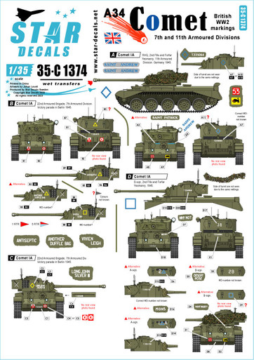 A34 Comet. British WW2 markings. 7th and 1th Armoured Divisions.