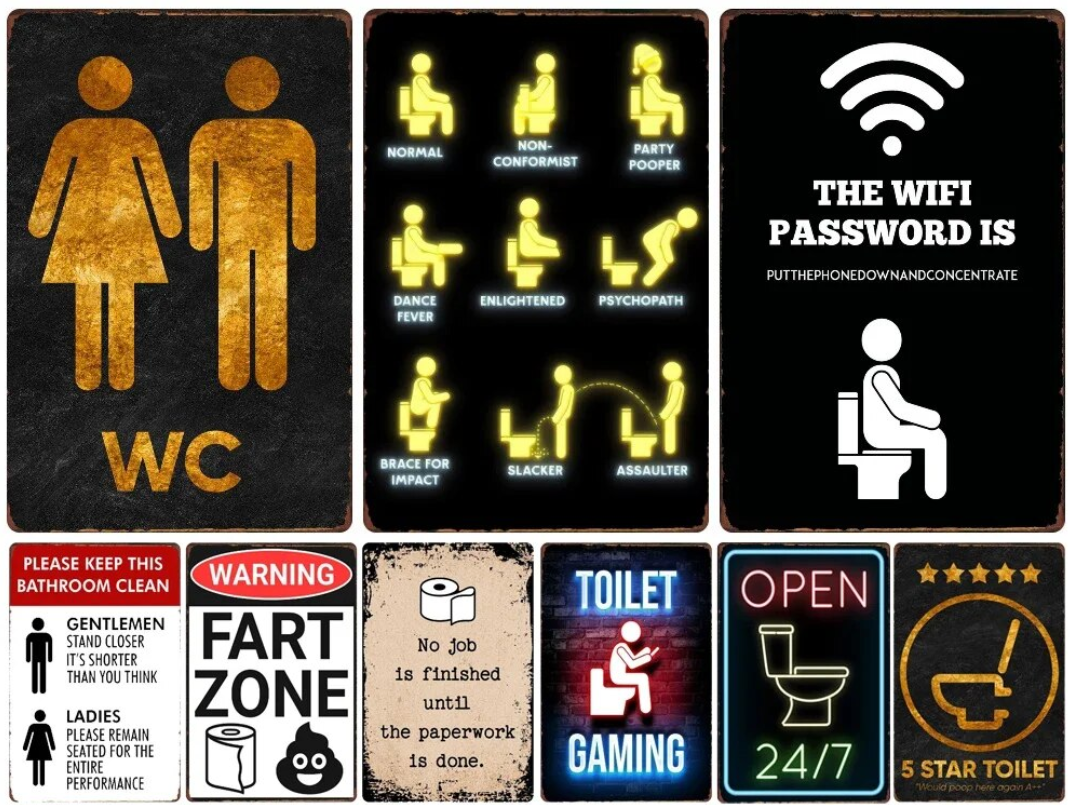 WC WASHROOM RESTROOM TOILET Retro Vintage Metal Plates Classic Signs ...