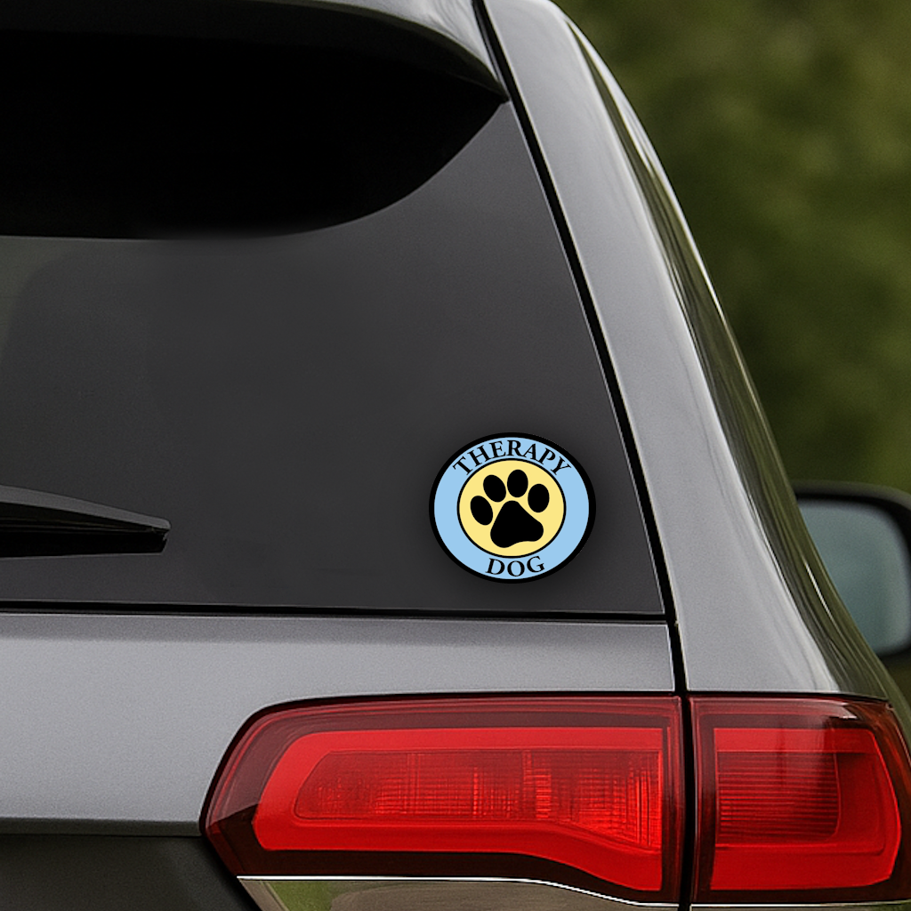 Therapy Dog Decal – Round Vinyl Sticker with Pawprint & Bright Colors ...