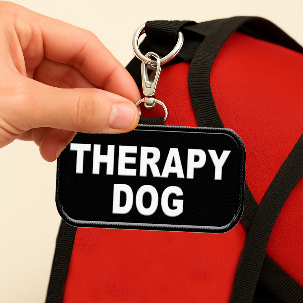 Therapy Dog Identification Patch Tag – Bold Lettering – Clip On – Black ...