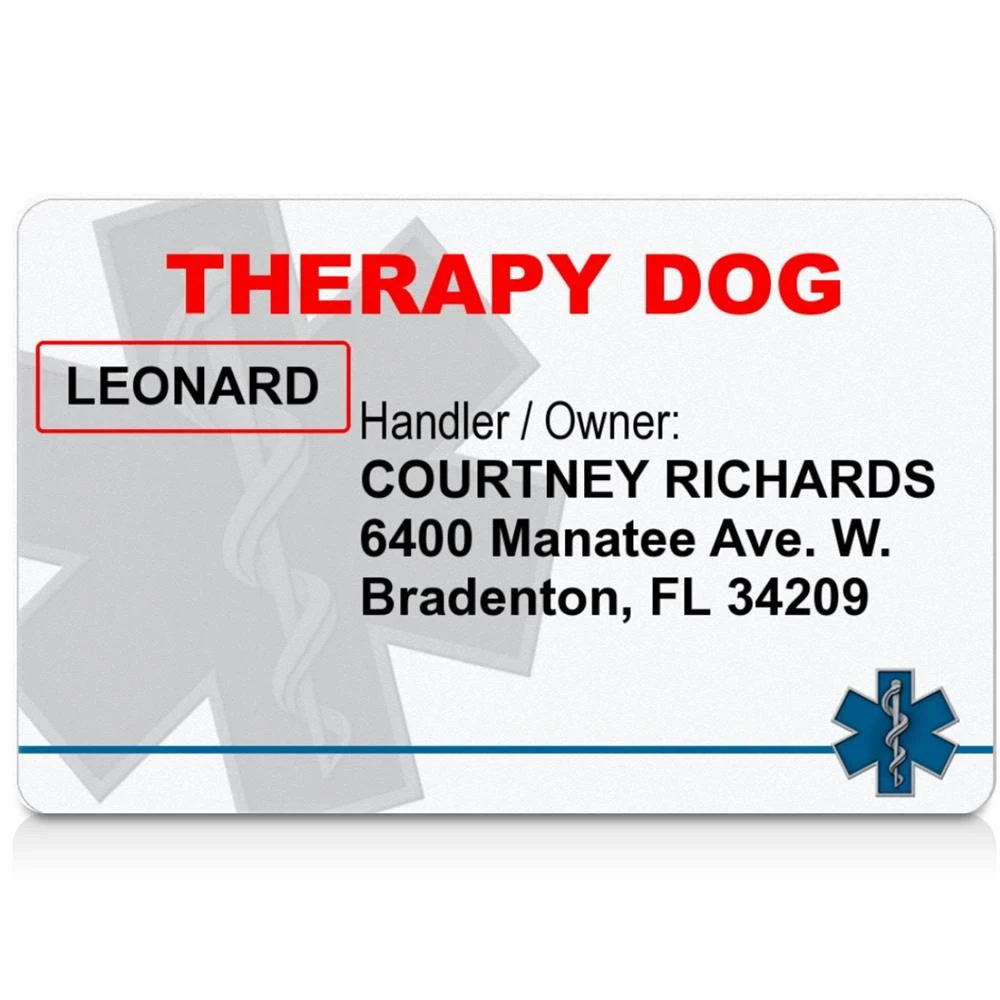 Therapy Dog Identification Card – No Photo Required | Durable PVC Badge ...