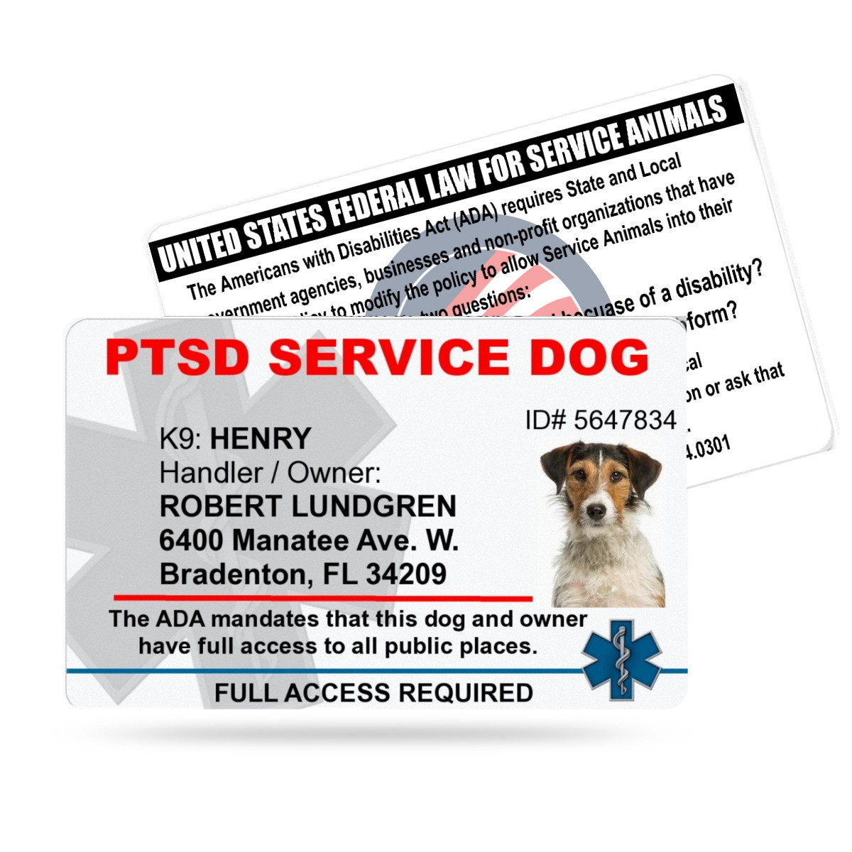 PTSD Service Dog ID – Official ADA Identification Card with Photo and ...