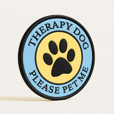 Therapy Dog Patch – Please Pet Me – 3" Round Sew-On with Pawprint
