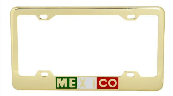 Flag of Mexico - Chromed GOLD Metal License Plate Frame - UATPARTS
