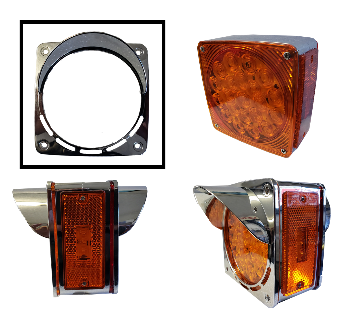Square LED Chrome Plastic Turn Light Bezels w/Hood (PAIR) - UATPARTS