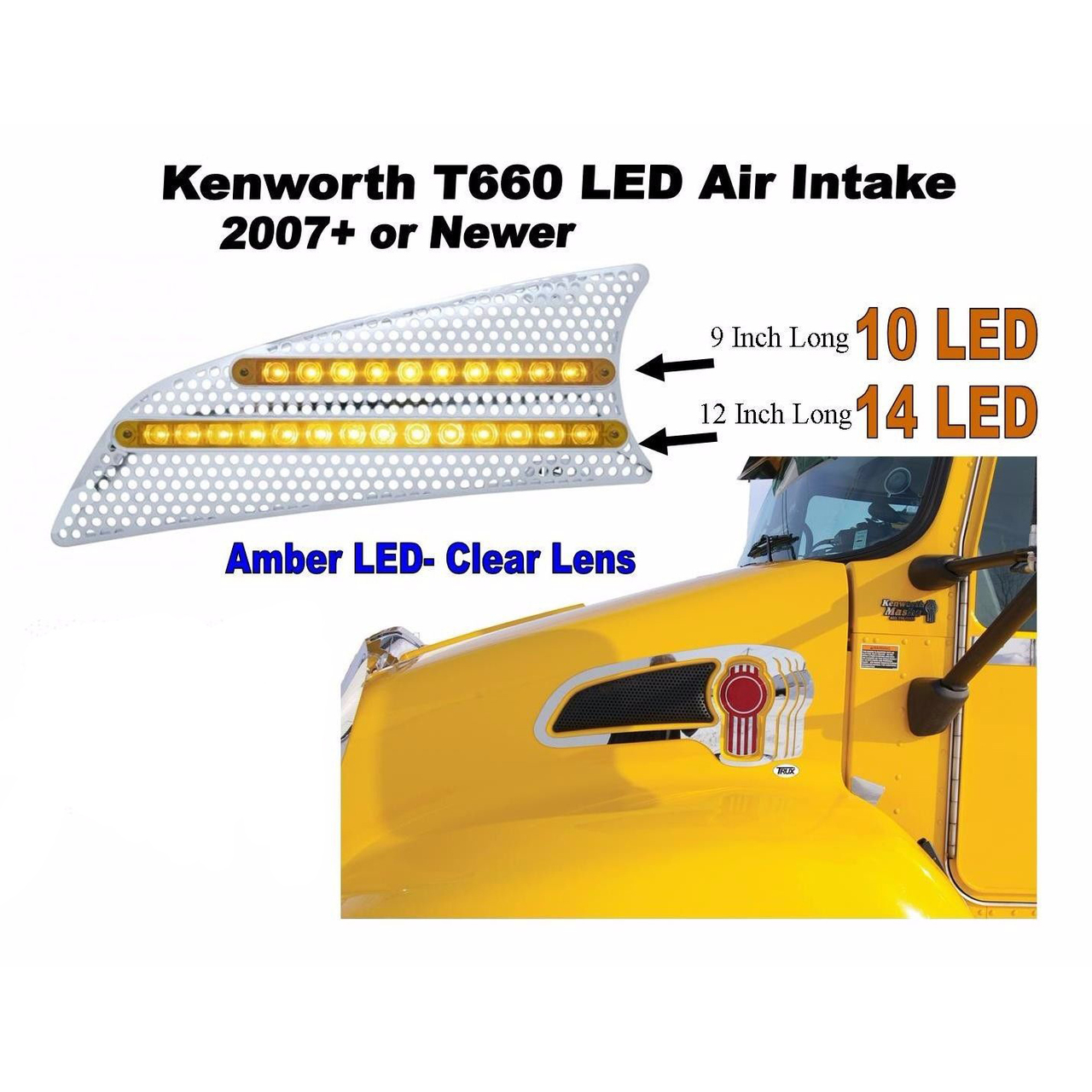 Kenworth T660 LED Air Intake - (Driver) Amber/Clear - UATPARTS