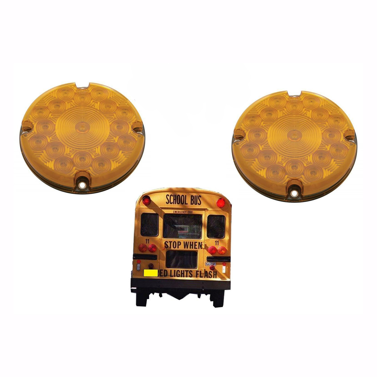 7" Round Amber Bus Turn Signals with 17 LEDs, Pair - UATPARTS