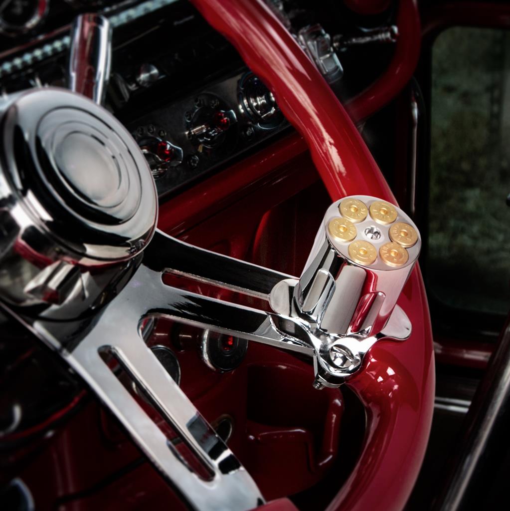 Steering Wheel Spinner - Gun Cylinder - Chrome Aluminum - UATPARTS