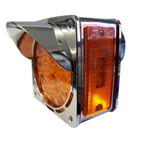 Square LED Chrome Plastic Turn Light Bezels w/Hood (PAIR) - UATPARTS