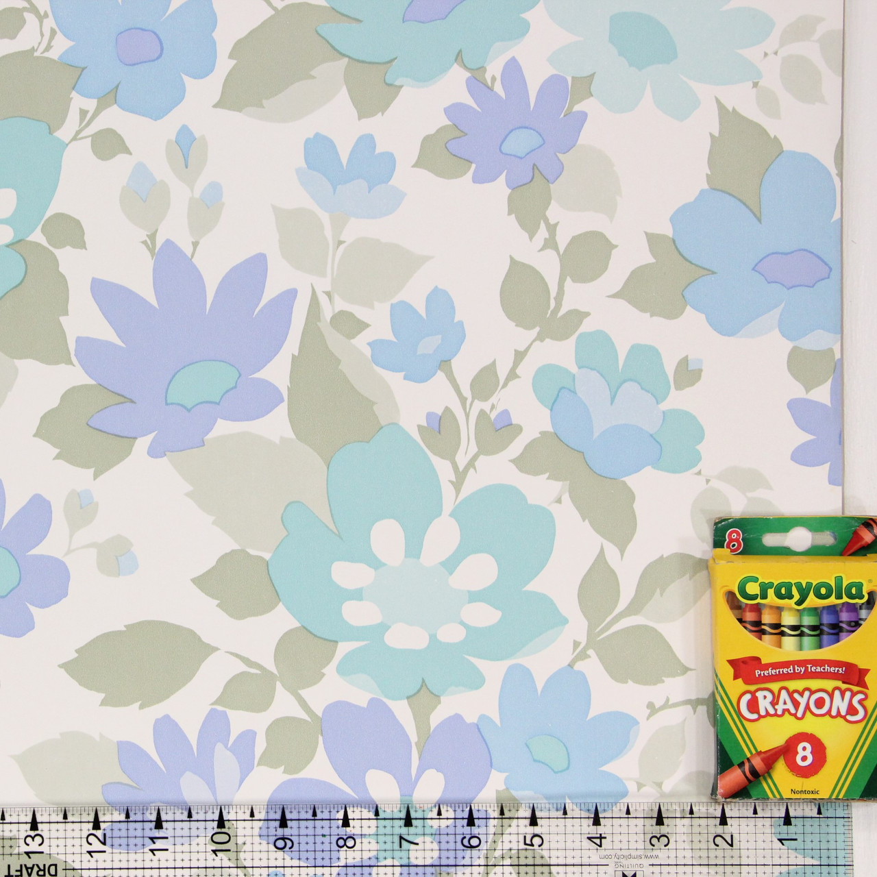 1970s Vintage Wallpaper Retro Blue Flowers - Rosie's Vintage Wallpaper