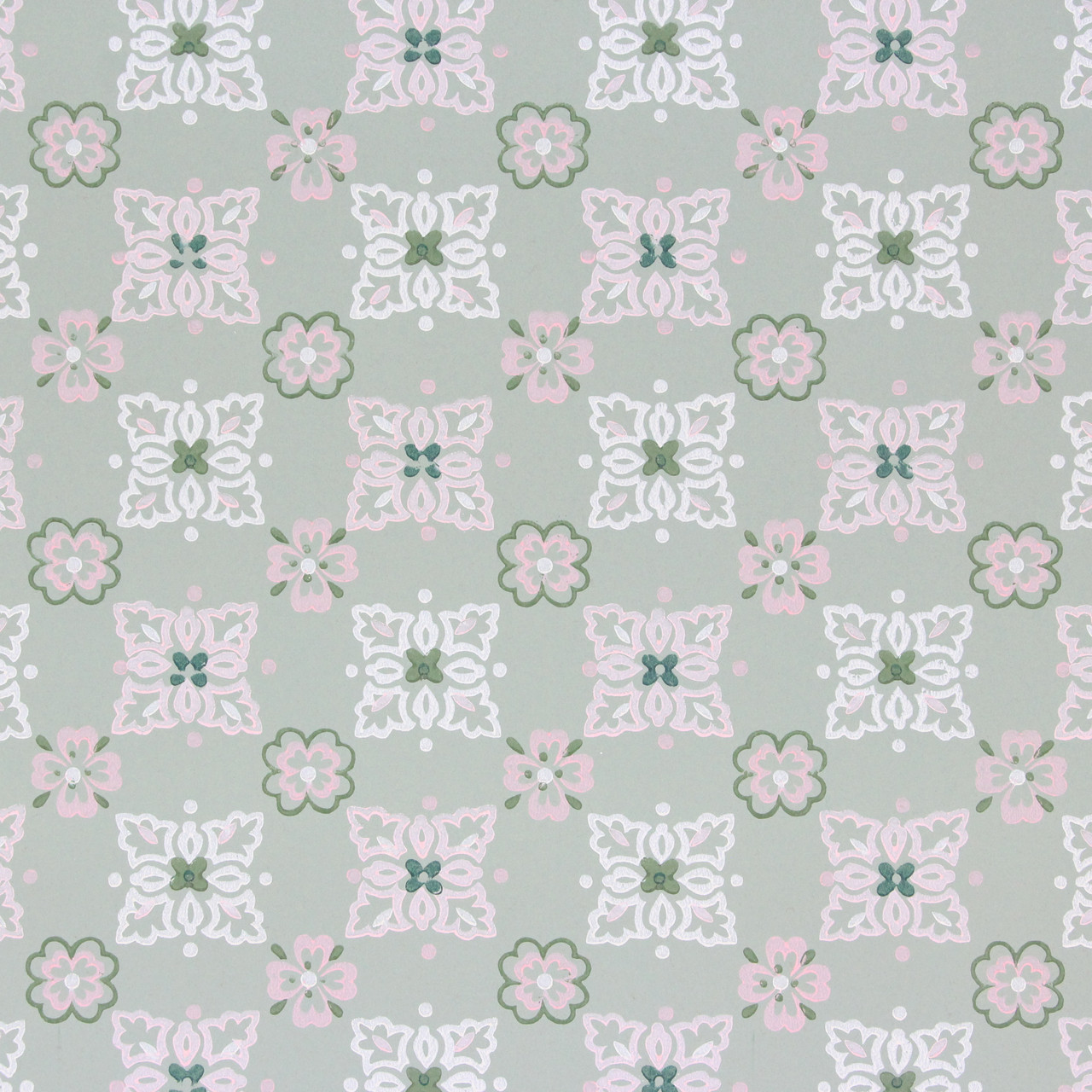1940s Vintage Wallpaper Pink White Geometric on Green - Rosie's Vintage ...