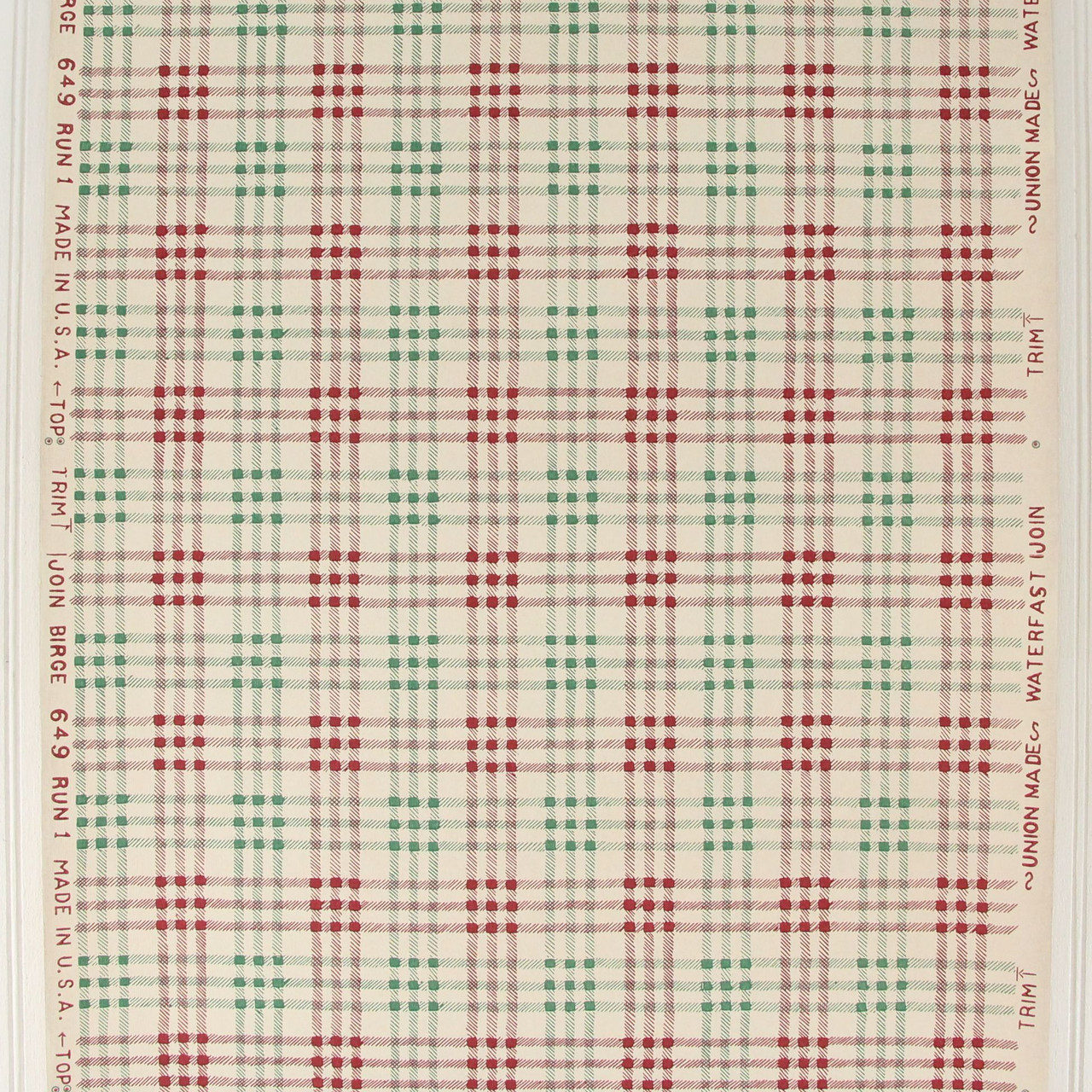 1950s Vintage Wallpaper Red Green Plaid on White - Rosie's Vintage ...