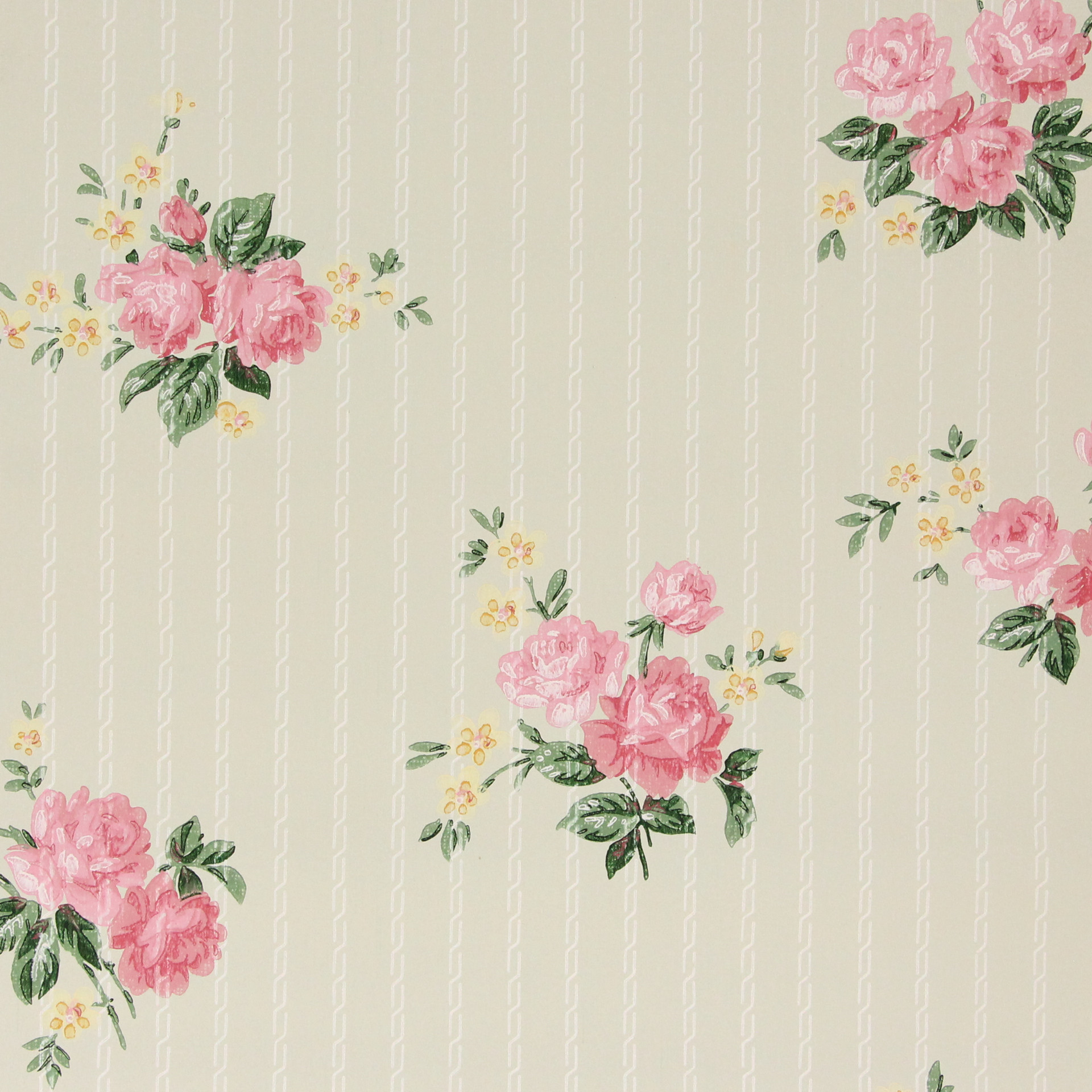 1940s Vintage Wallpaper Pink Roses on Green - Rosie's Vintage Wallpaper