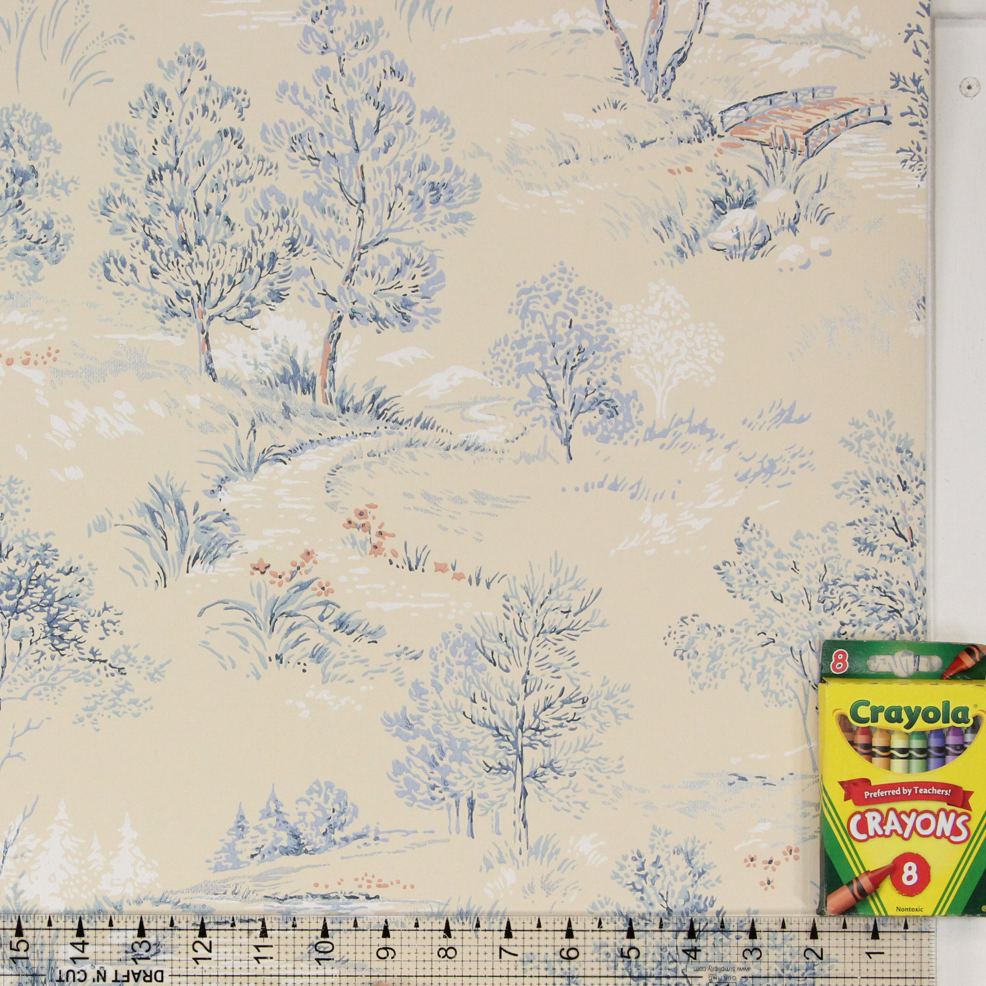 1960s Vintage Wallpaper Blue Scenic Trees Bridge - Rosie's Vintage ...