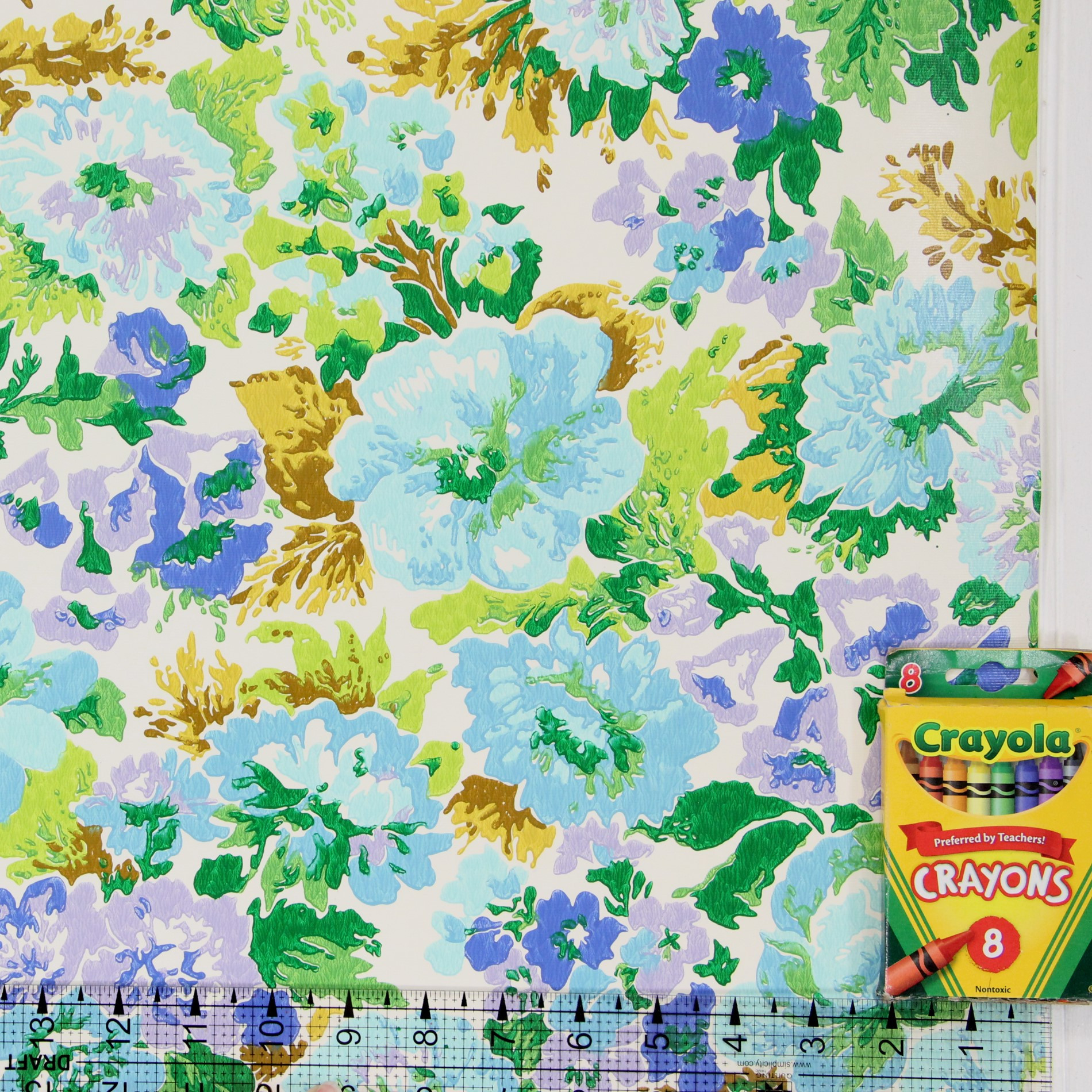 1970s Vintage Wallpaper Retro Blue and Aqua Flowers - Rosie's Vintage ...