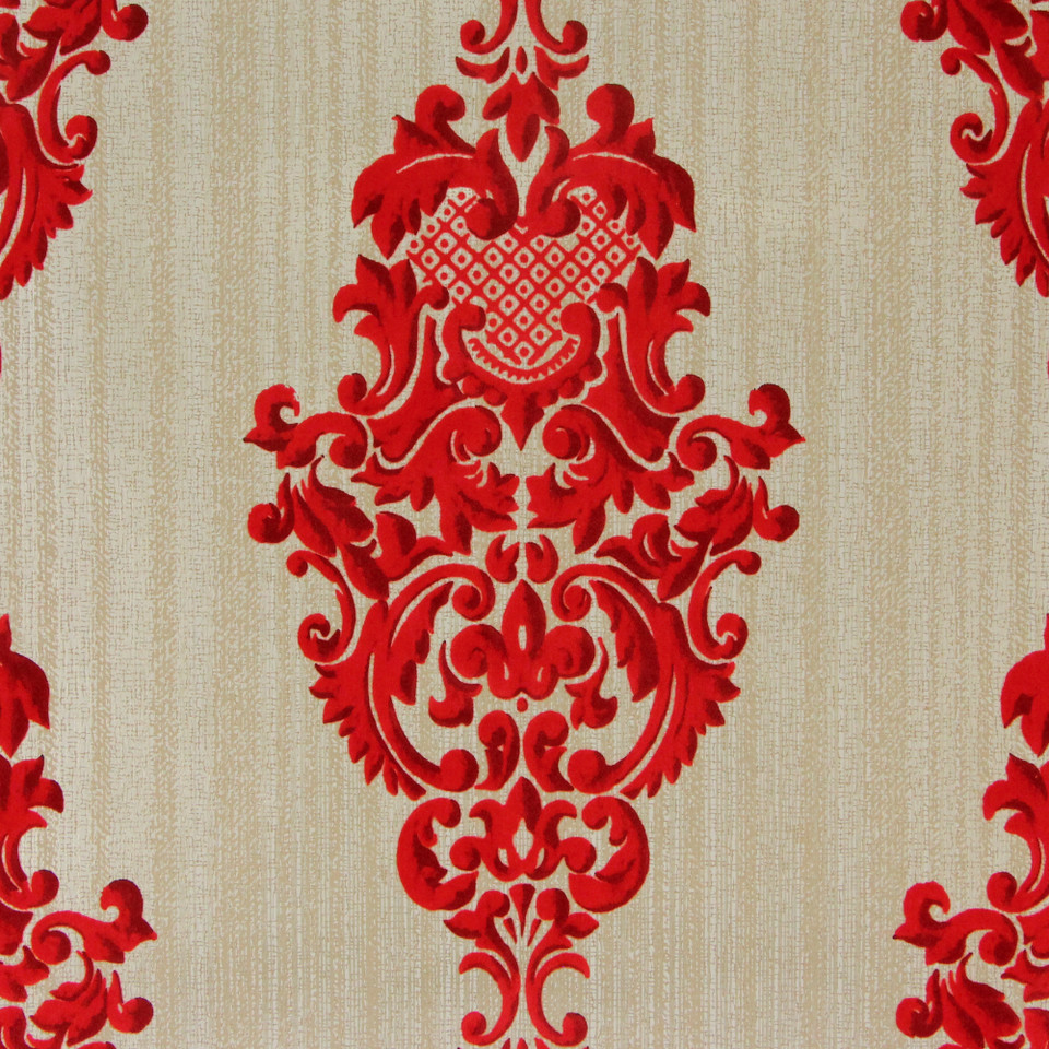 1950s Vintage Wallpaper Dark Red Damask on Red - Rosie's Vintage Wallpaper