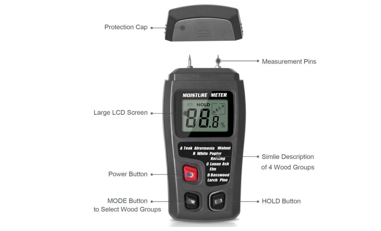 Portable Moisture Meter Digital Moisture Detector Humidity Damp Tester ...