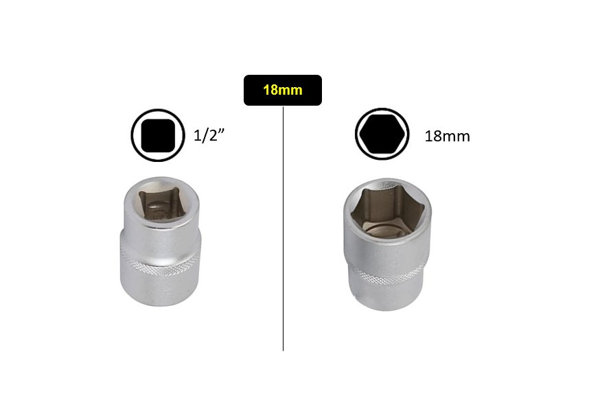 18mm Shallow Socket Set 1/2" Square Drive Cr-V Impact Socket Mechanic ...
