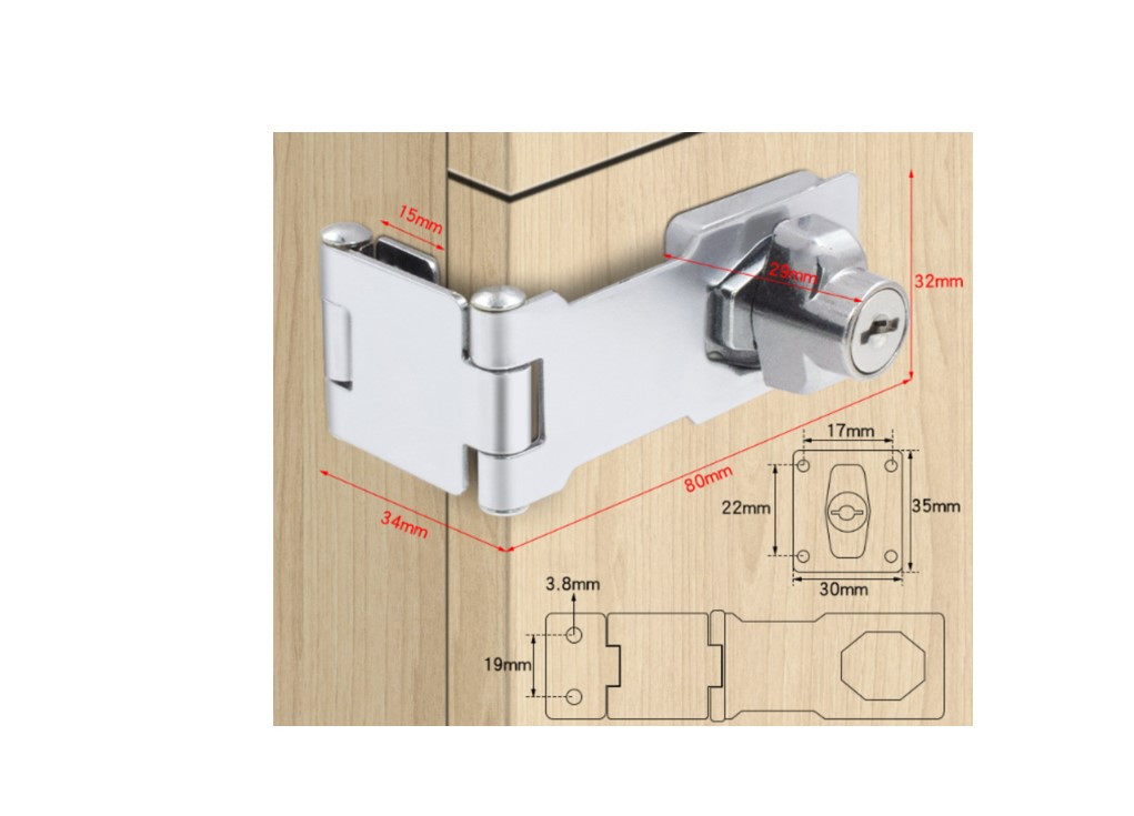 80mm Corner Drawer Key Hasp Staple Door Clasp Lock Latch Safety ...