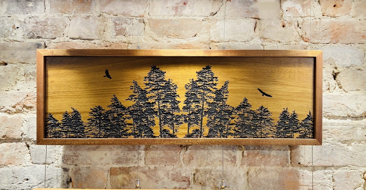 Buzzards Over Tree Line by Day - Wood Engraving