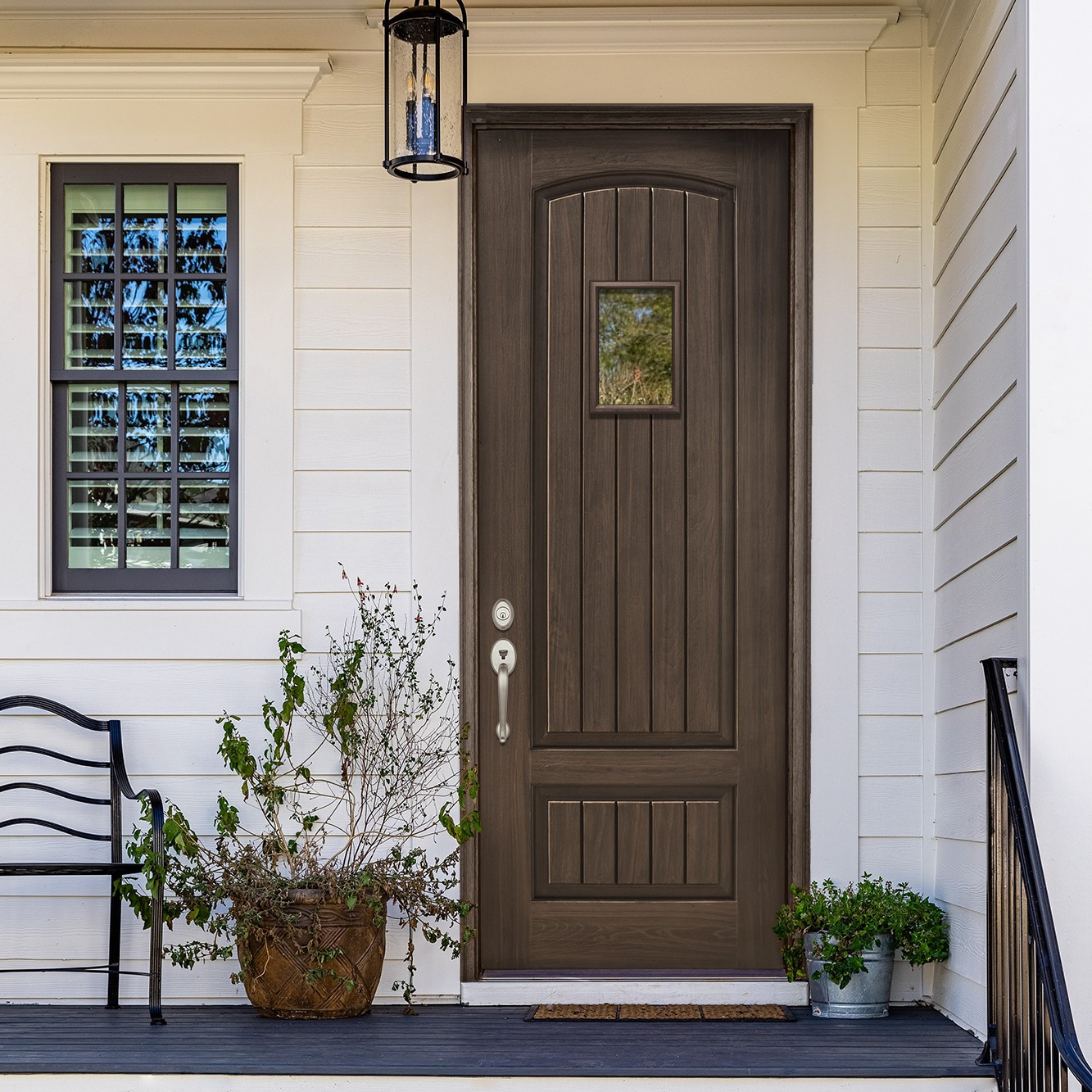 Solid 2 Panel Arch V Groove Fiberglass Door - Knockety