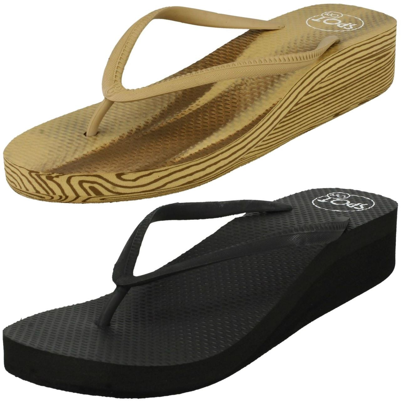 Ladies Spot On Mid Wedge Toe Post Sandals