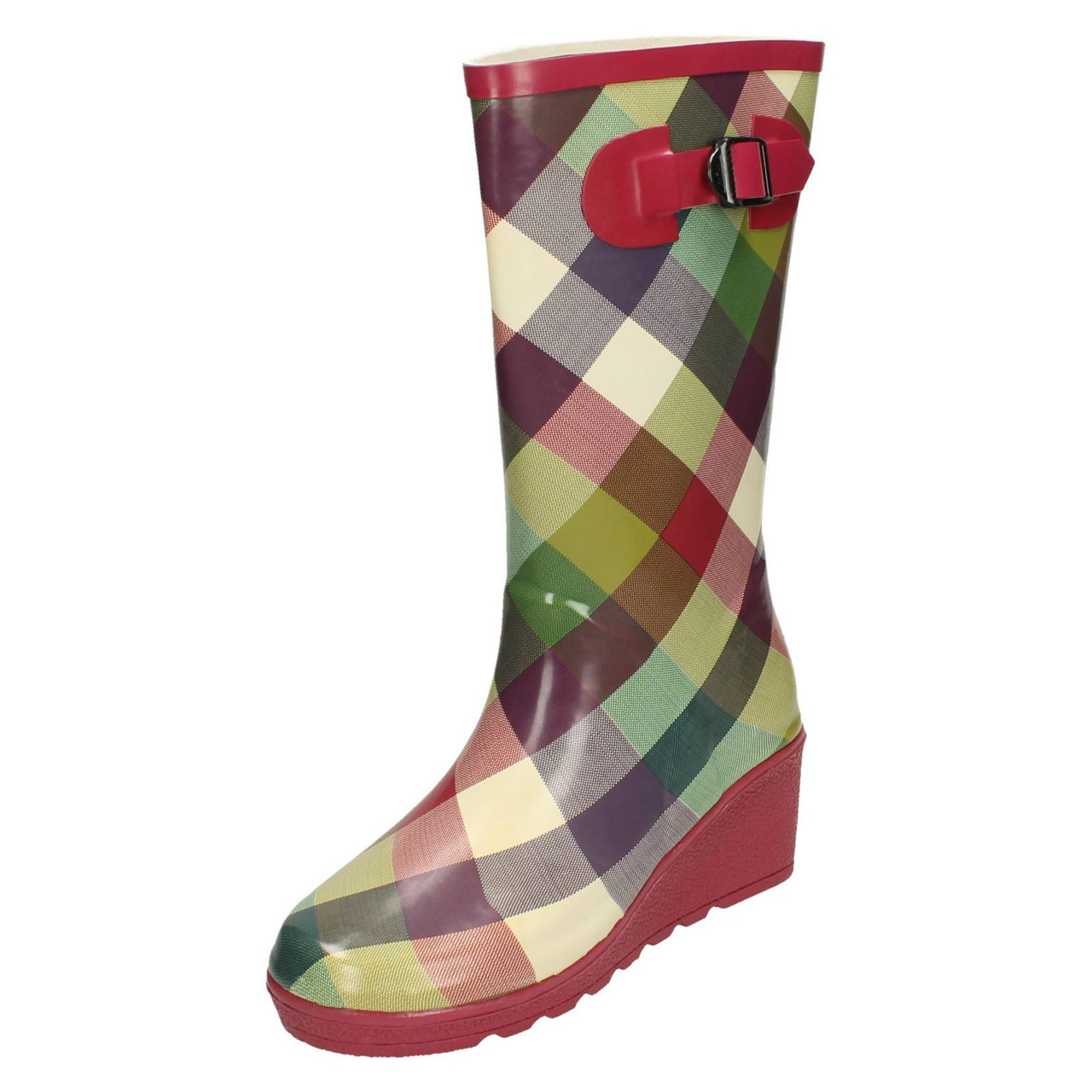 Ladies Spot On Square Pattern Wedge Heel Wellies