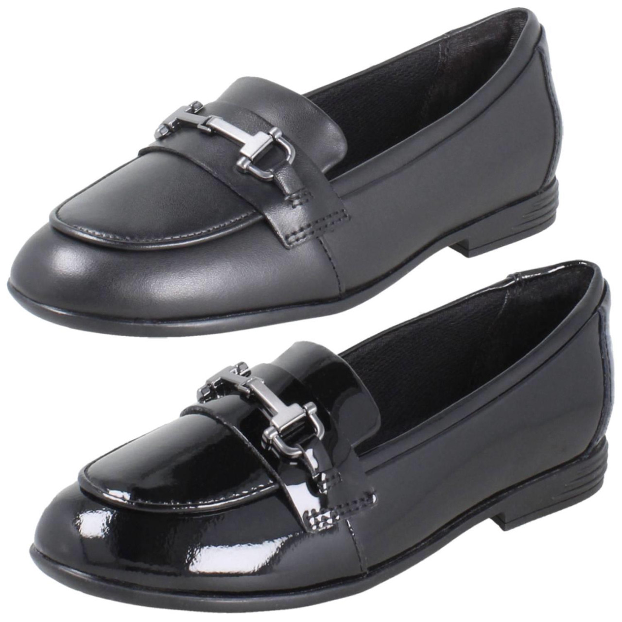 Girls Clarks Piped Edge Slip On Loafer School Shoes - Finja Loafer