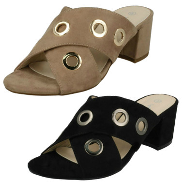 Ladies Anne Michelle Mid Heel Cross Over Vamp Mules F1R0729