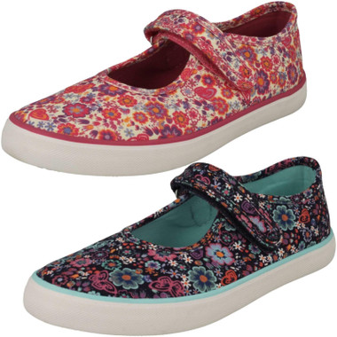 Girls Startrite Floral Detailed Mary Jane Canvas Shoes - Busy Lizzy