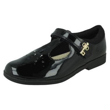 Girls Clarks Key Detail T-Bar School Shoes - Lock Shine