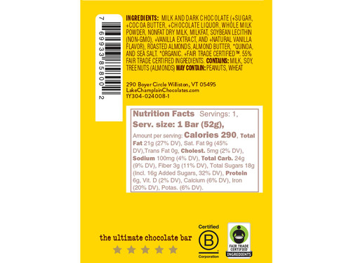 Almond Butter Chocolate Five Star Candy Bar | Lake Champlain Chocolates