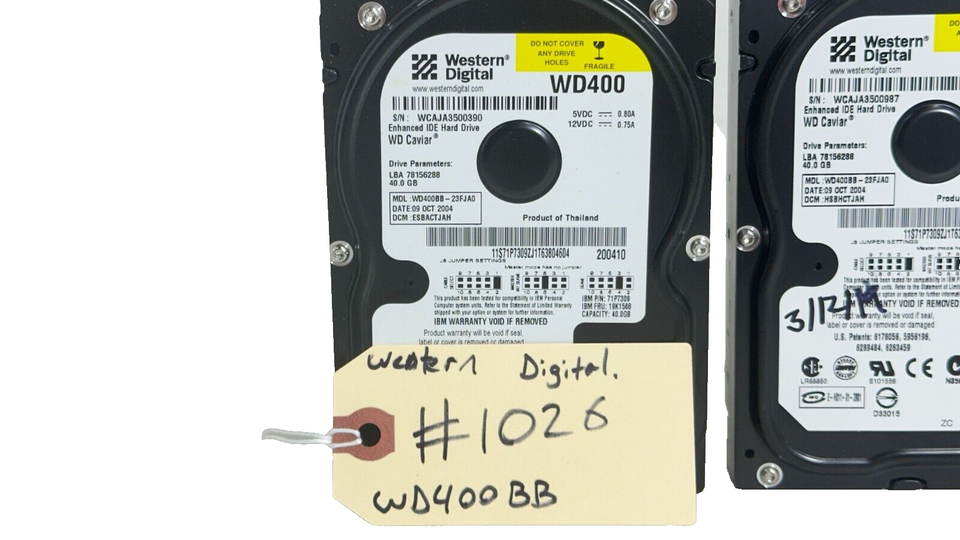Western Digital 40.0 GB WD400BB-00JHCO Hard Drive -1027 (One) - True ...